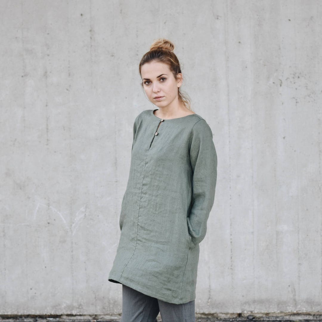 Women's Linen Tunic With Buttons and Pockets - Etsy