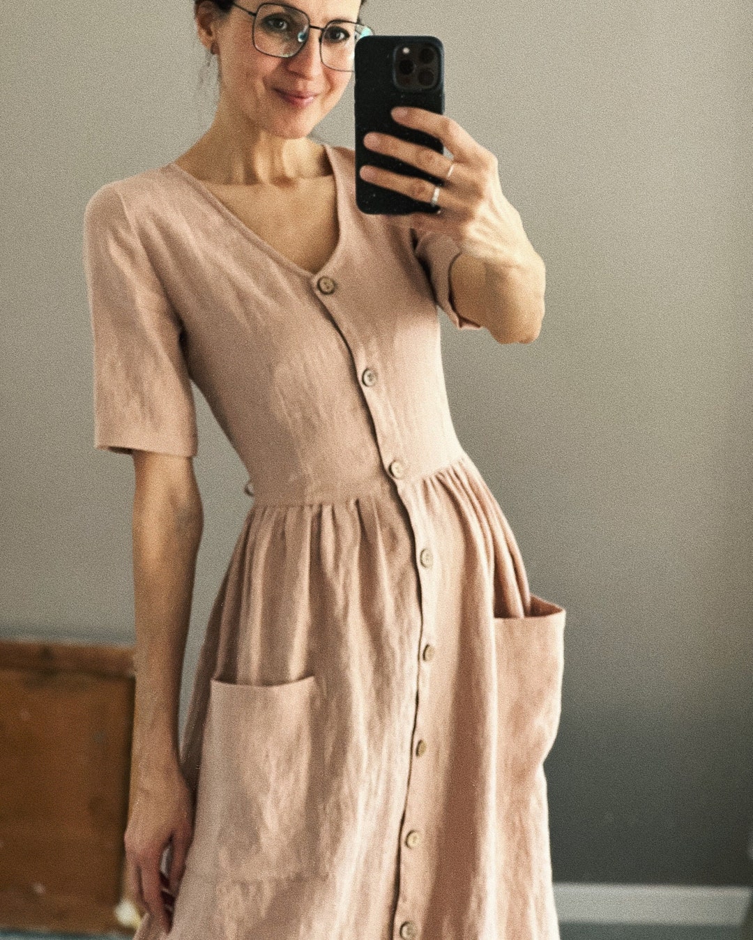 Women Linen Buttons Dress LUISA Short Sleeve - Etsy
