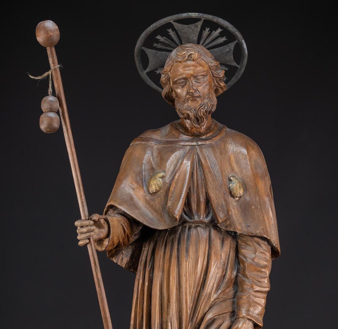 St Rochus Wooden Sculpture 1700s 1800s Antique Saint Rocco Wood Statue ...