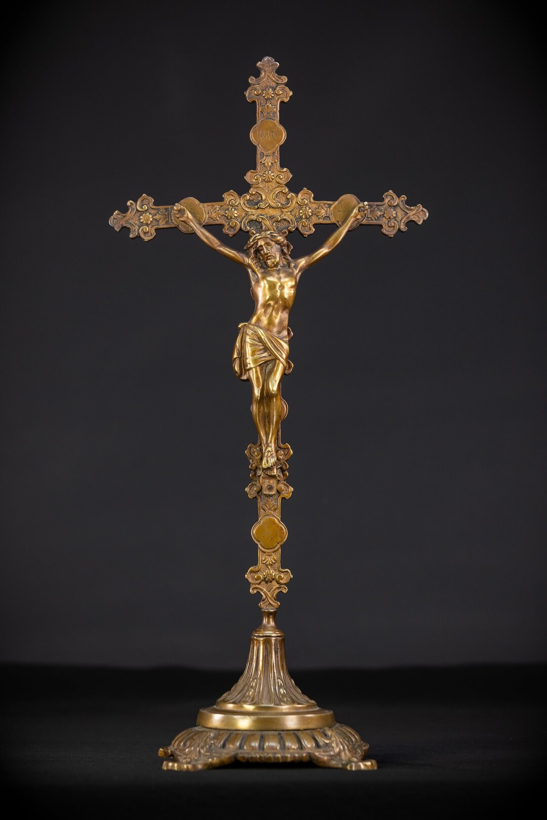 Altar Crucifix | 1800s Gilded Bronze Standing Cross | 19th Century ...