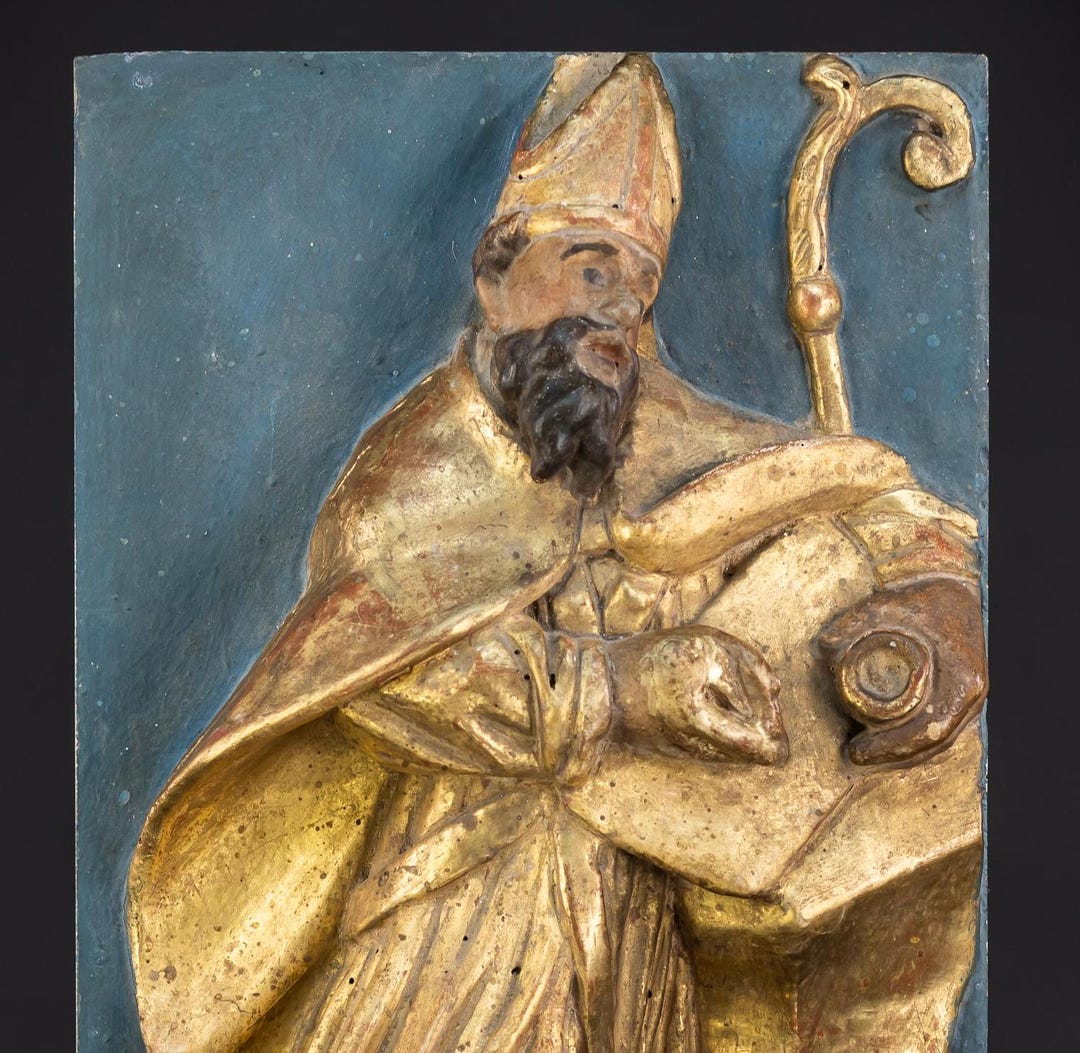 Saint Ambrose of Milan Wooden Relief Statue From 18th Century | 1700s ...