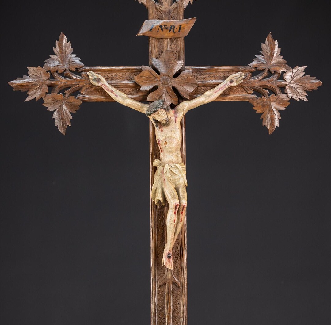 Wall Crucifix | 1800s Antique Wooden Church Cross | 19th Century Wood ...