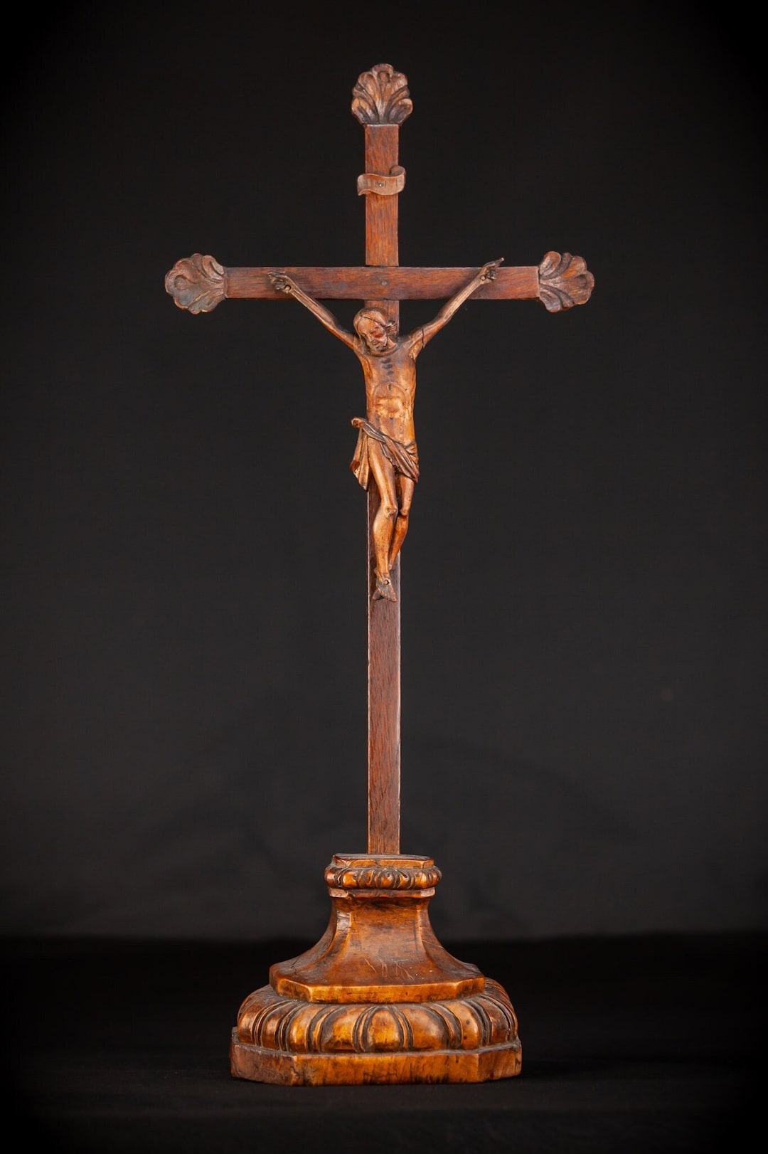 Altar Crucifix | Baroque Wooden Standing Cross | 1800s Wood Carved ...