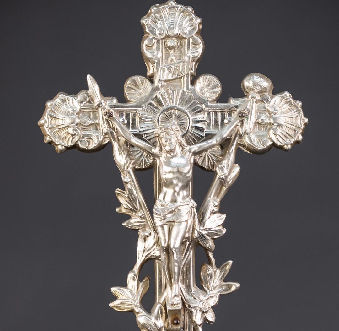 Altar Crucifix Standing Cross Silvered Metal Jesus Christ Crucifixion ...