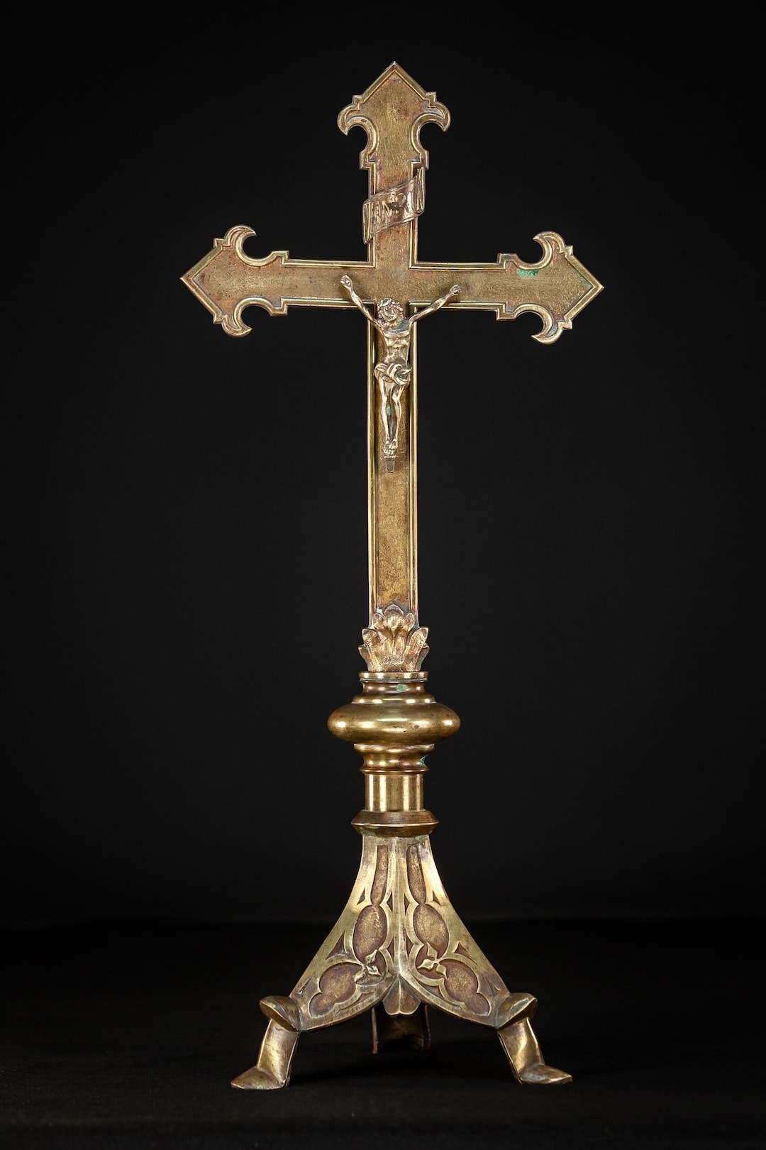 French Altar Crucifix Antique Standing Gothic Bronze Cross Crucifixion ...