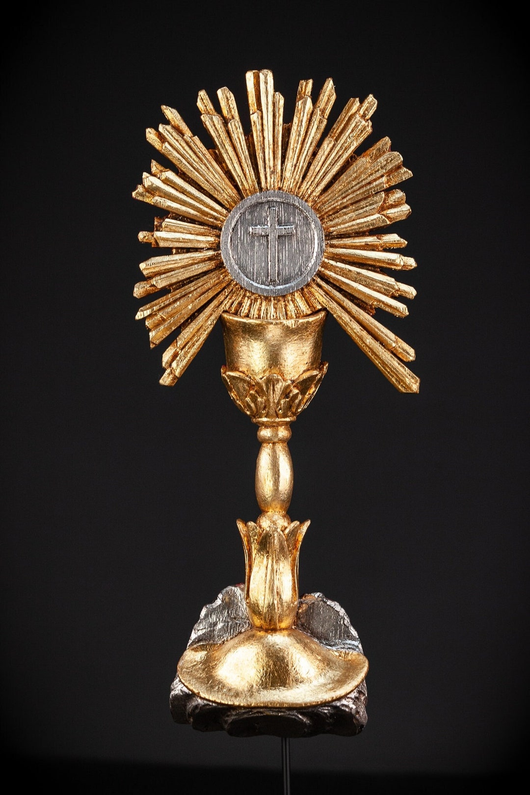 Antique Communion Chalice Gilded and Silver Plated Wood Sculpture 1800s ...