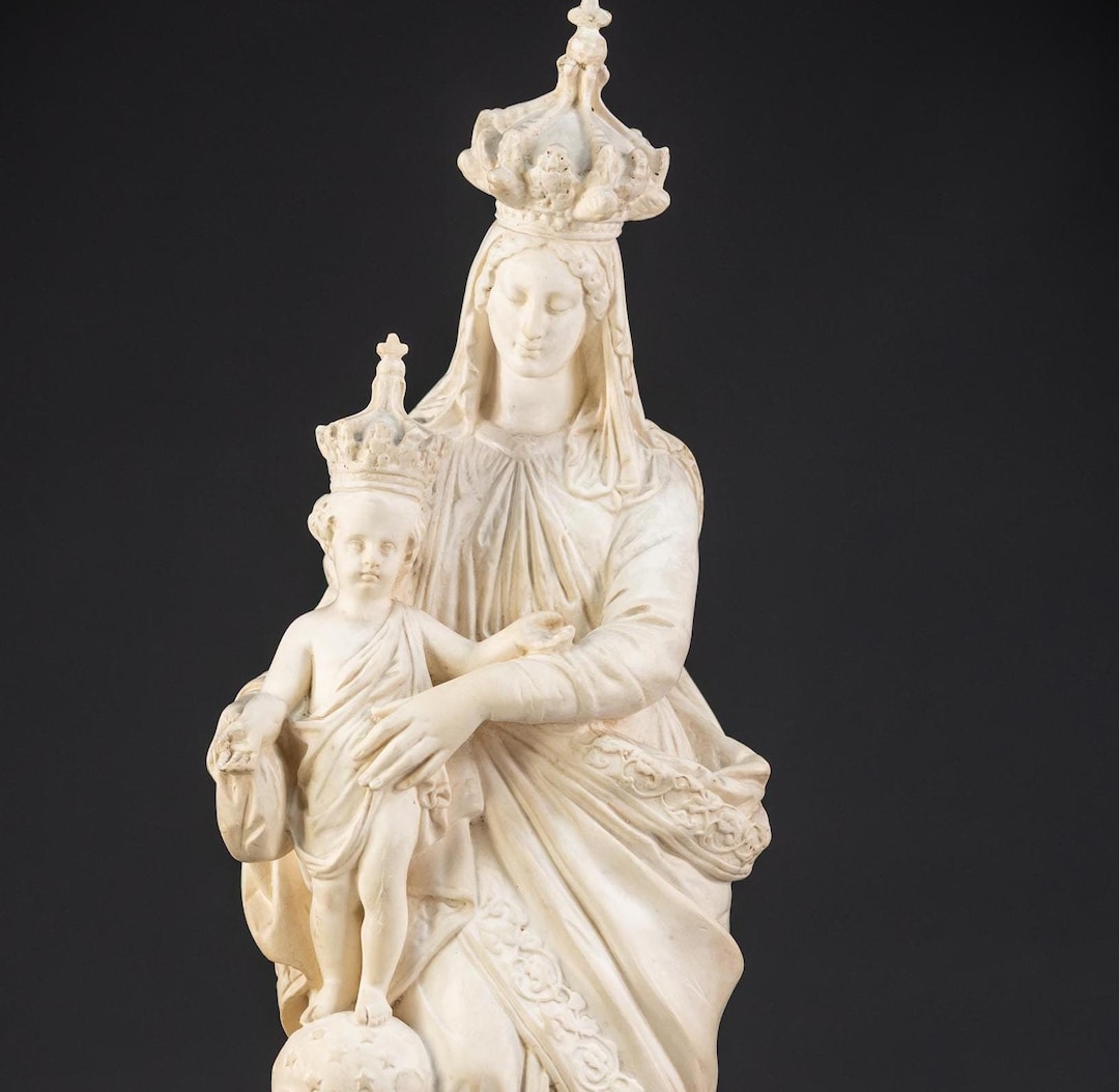 Virgin Mary Our Lady of Victories With Infant Jesus Pipe Clay Statue ...