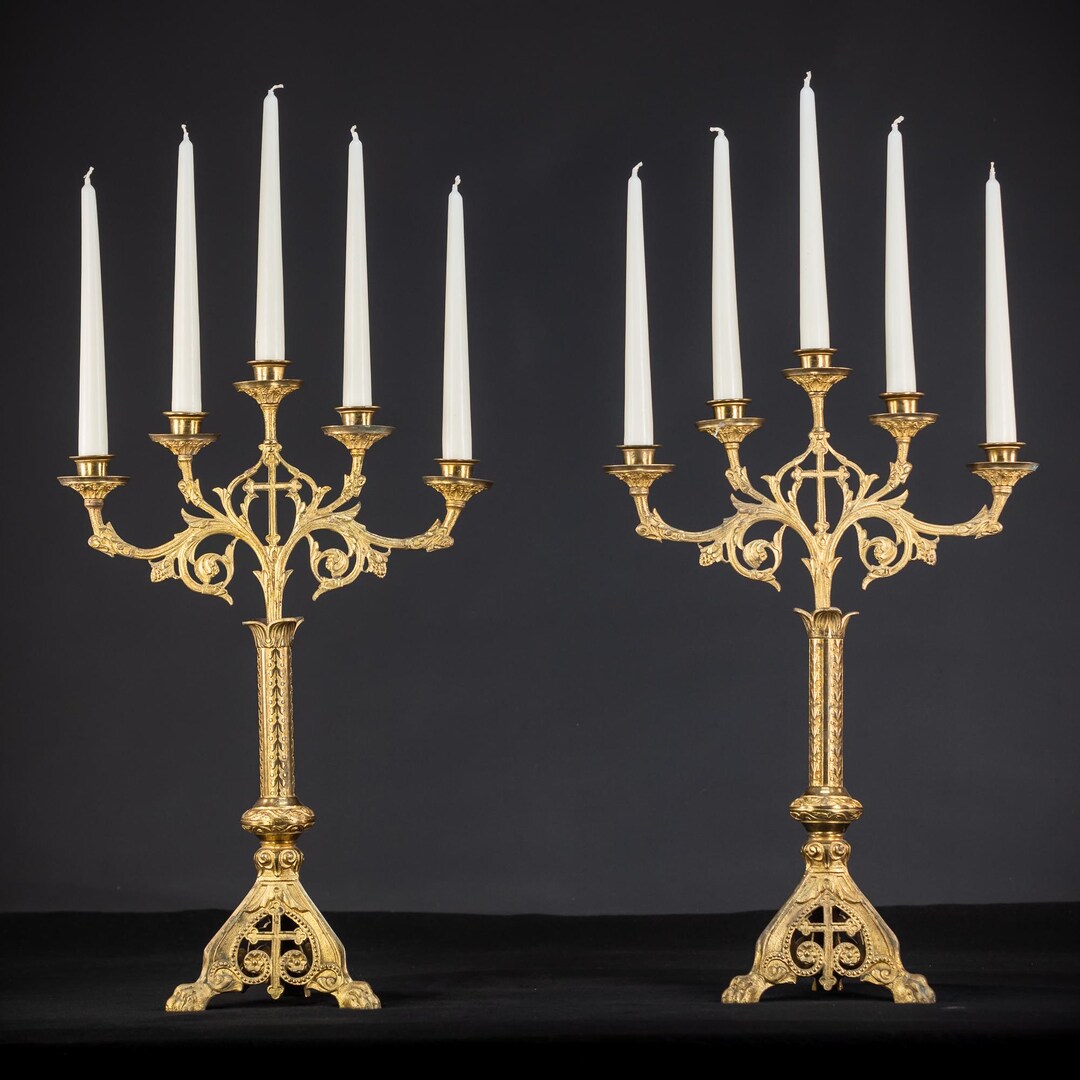 Pair of Gilded Bronze Candelabras From 19th Century Two Church Antique ...