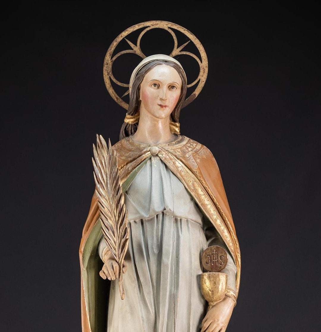 XL Saint Barbara Wooden Sculpture Antique 1800s St Martyr Wood Carving ...