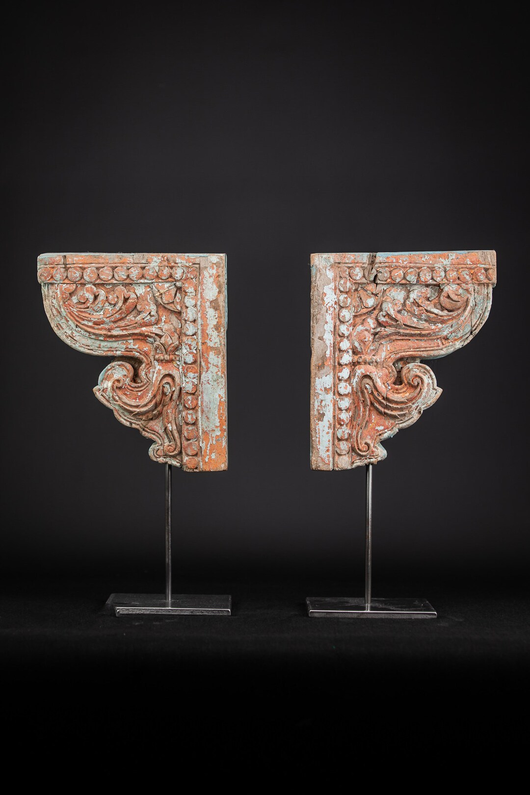 Pair of Antique Colonial Finials Two Wooden Corbels 1800s Wood Carved ...