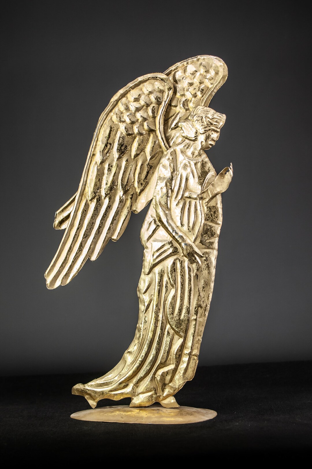 Archangel Gabriel Sculpture French Antique Gilded Brass Repousse Angel ...