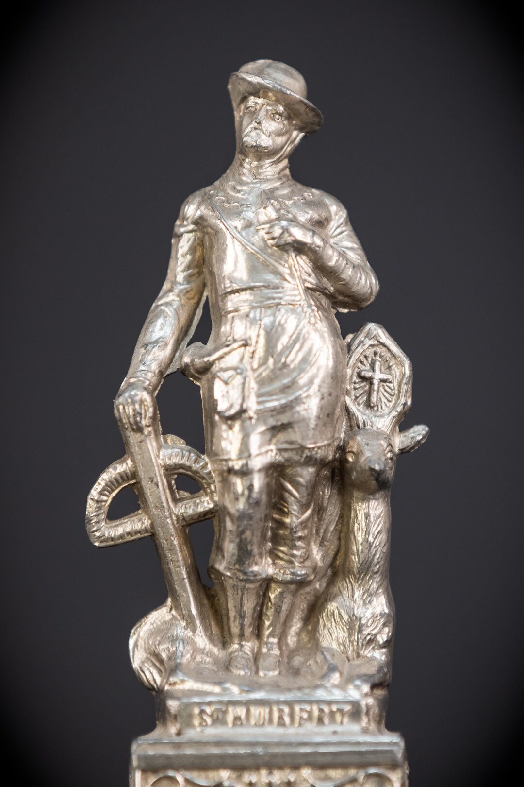 Saint Hubert Silvered Metal Statue | St Hubertus Antique Figure Hunters ...