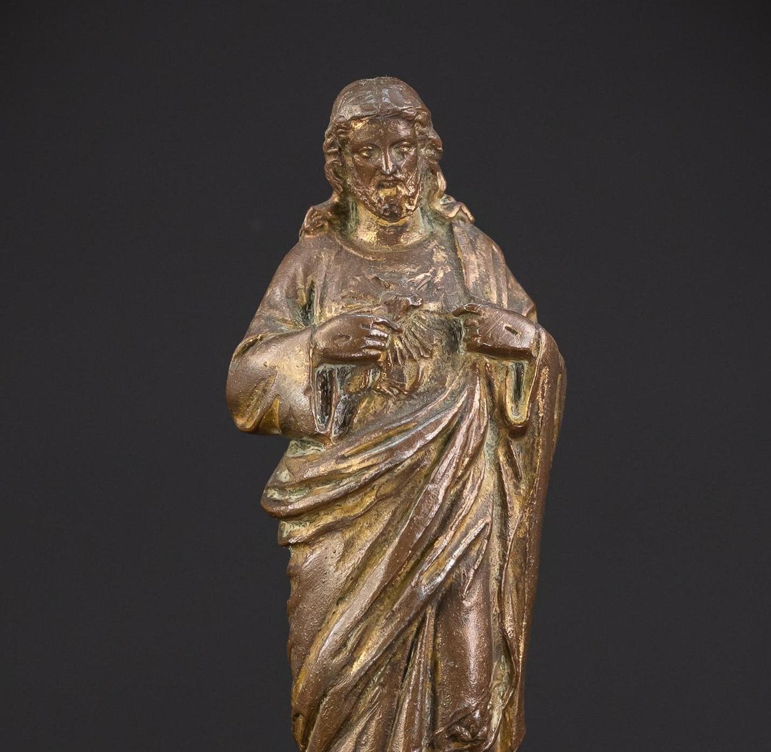 Jesus Bronze Statue | 1800s Sacred Heart Figure | Antique Christ Metal ...