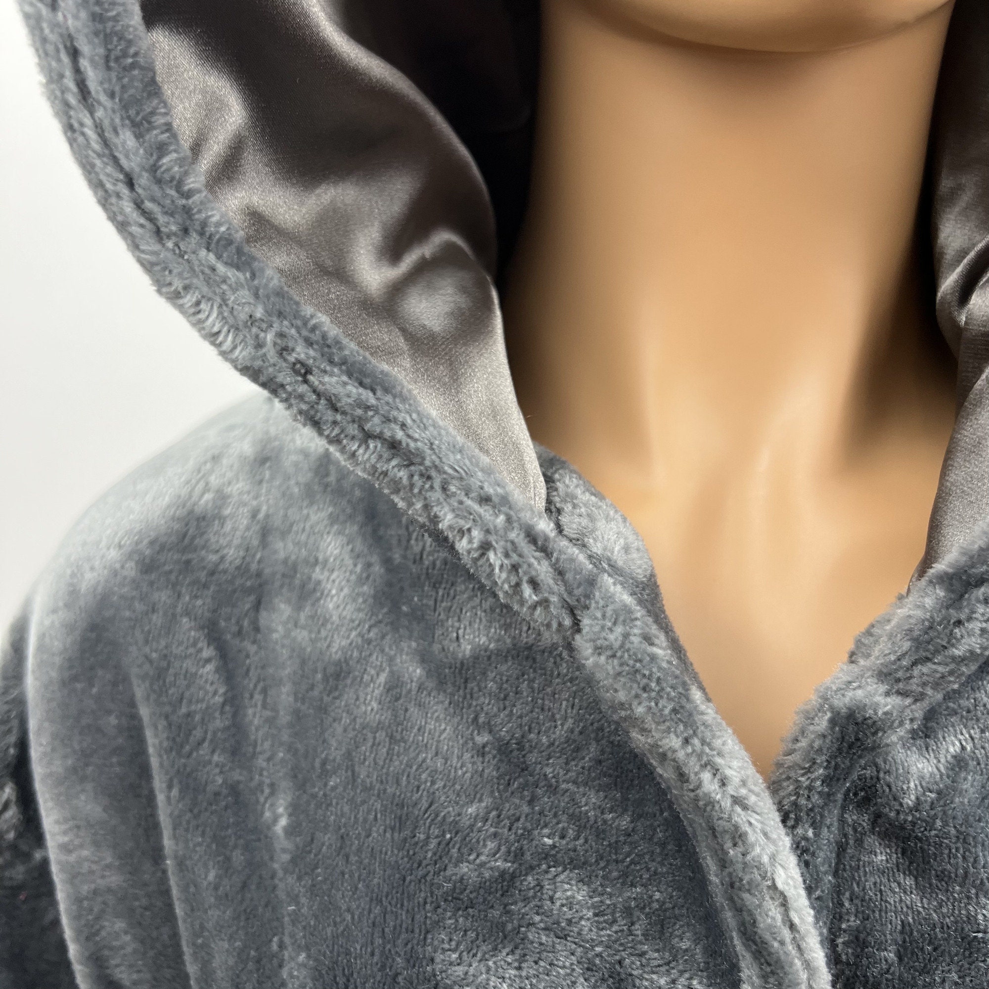 Satin Lined Robe-women Fleece Hooded Bathrobe - Plush Long Dark Gray ...