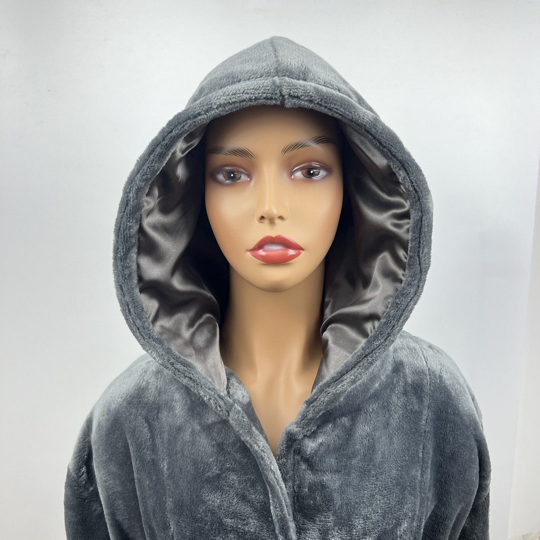 Satin Lined Robe-women Fleece Hooded Bathrobe - Plush Long Dark Gray ...