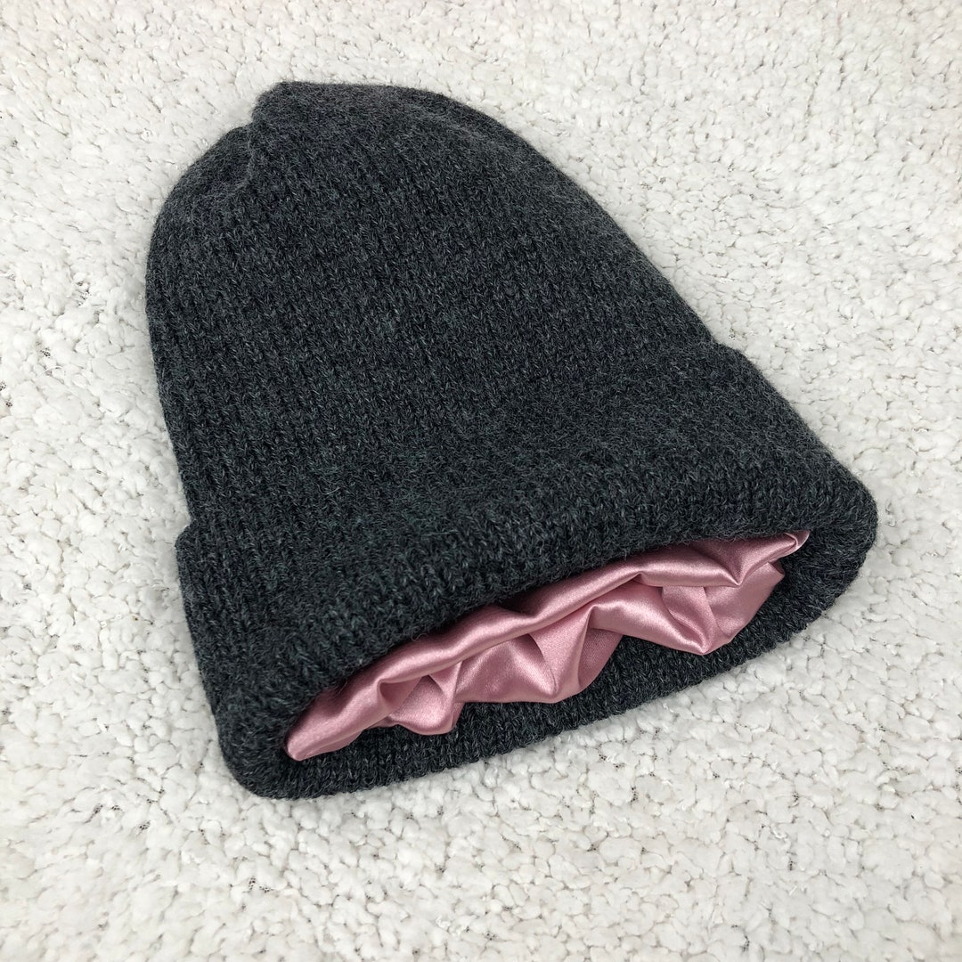 Satin Lined Knit Beanie Winter Hat Dark Gray Color for Men and Women - Etsy