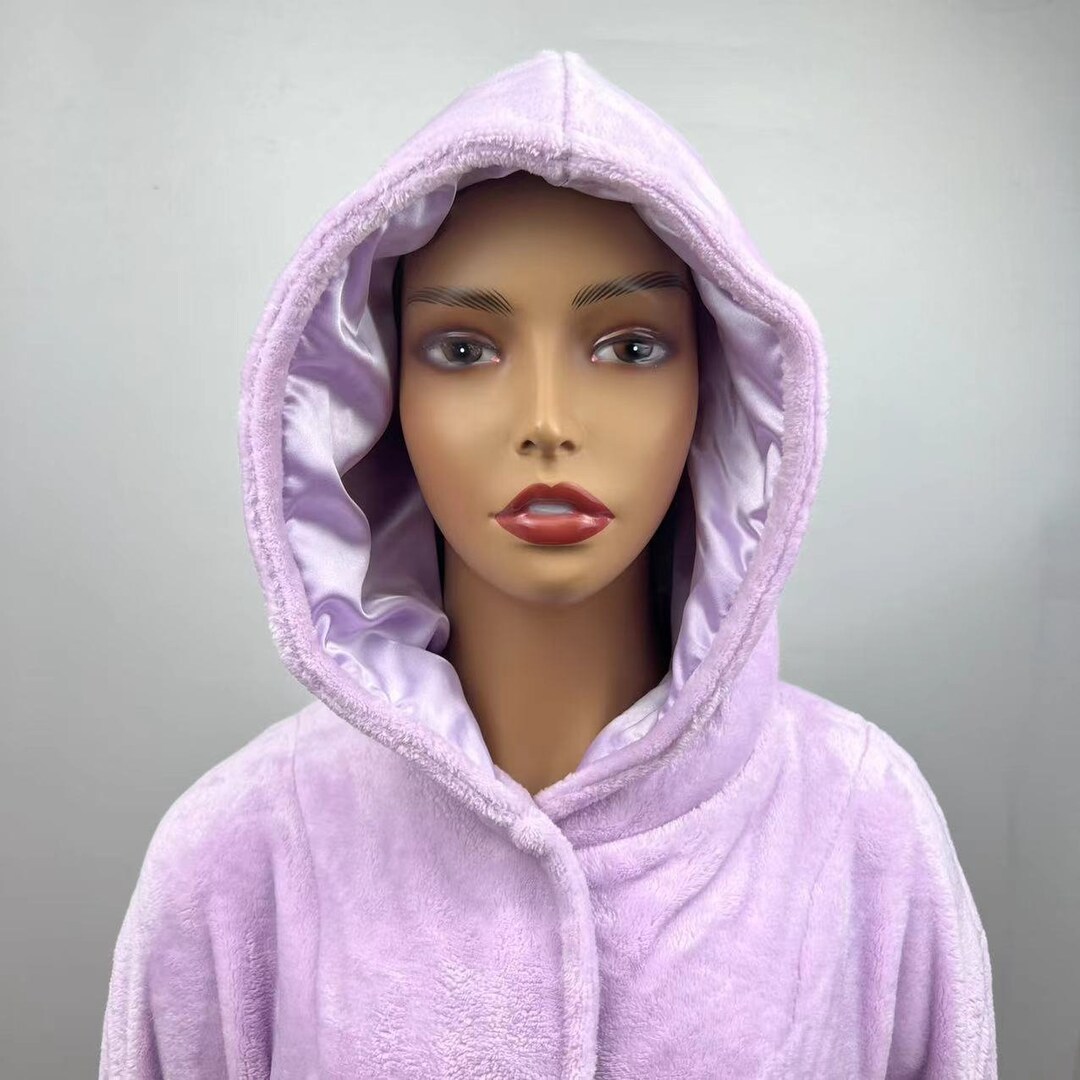 Satin Lined Robe-women Fleece Hooded Purple Bathrobe - Plush Long Robe ...