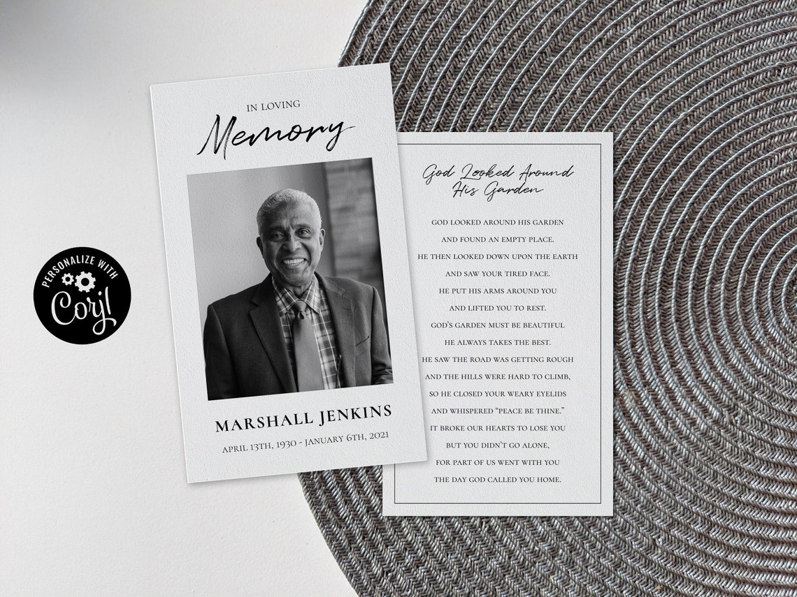 Funeral Memorial Prayer Card Template | Editable Digital Printable ...