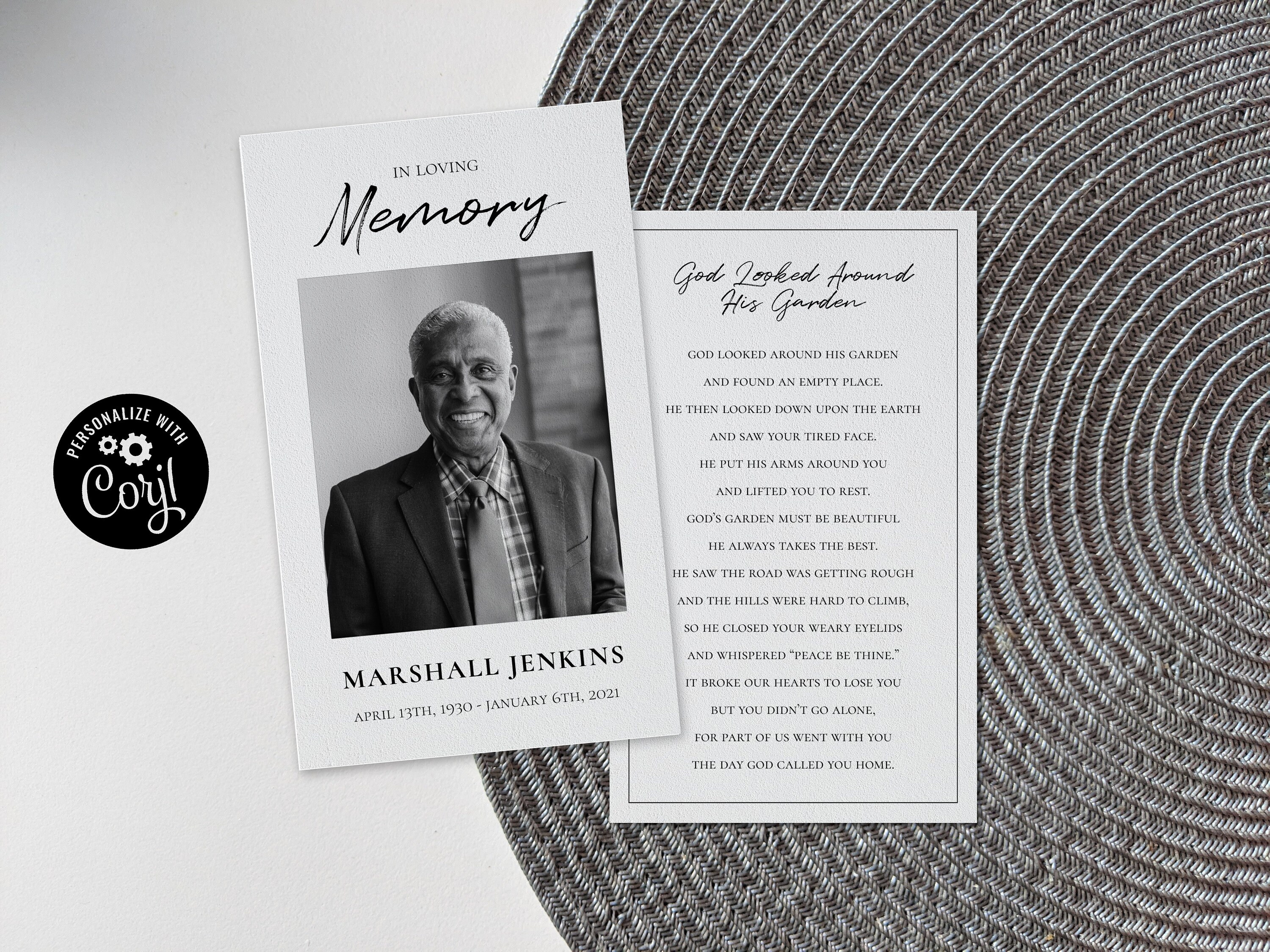 Funeral Memorial Prayer Card Template | Editable Digital Printable ...