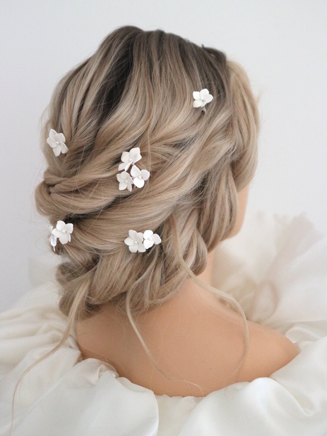 Bride White Flower Wedding Hair Pins, Bridal Floral Headpiece for Bride ...