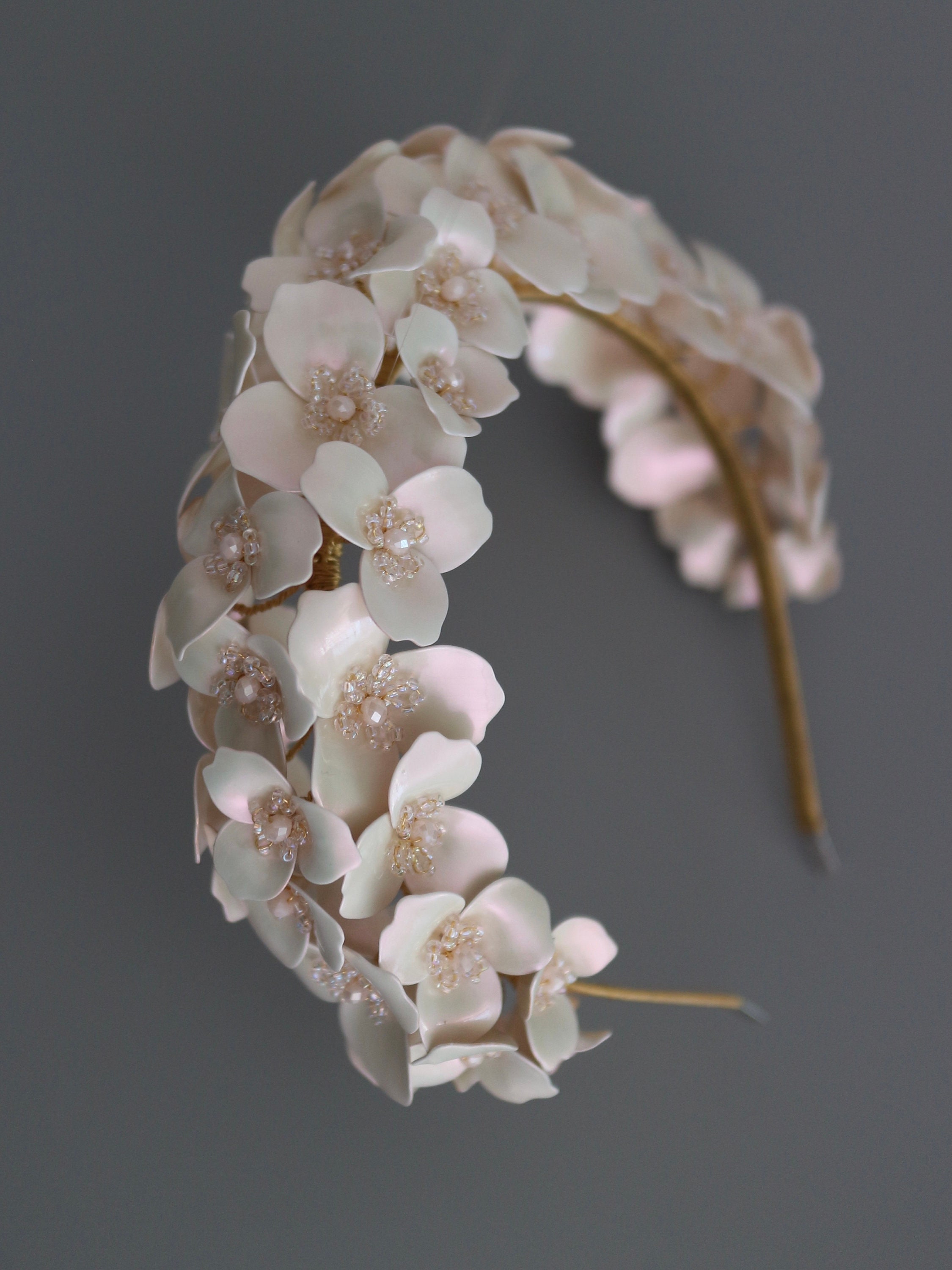 Boho Bridal Headband, Adult White Flower Headband, Floral Headband ...