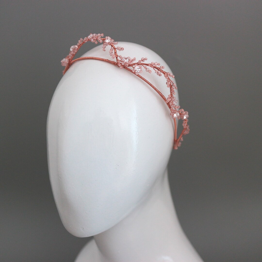 Rose Gold Wedding Crown Crystal Wedding Headband Art Deco - Etsy