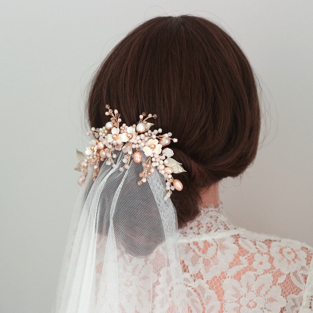 Blush Flower Hair Comb Gold Headpiece Floral Bridal Comb - Etsy