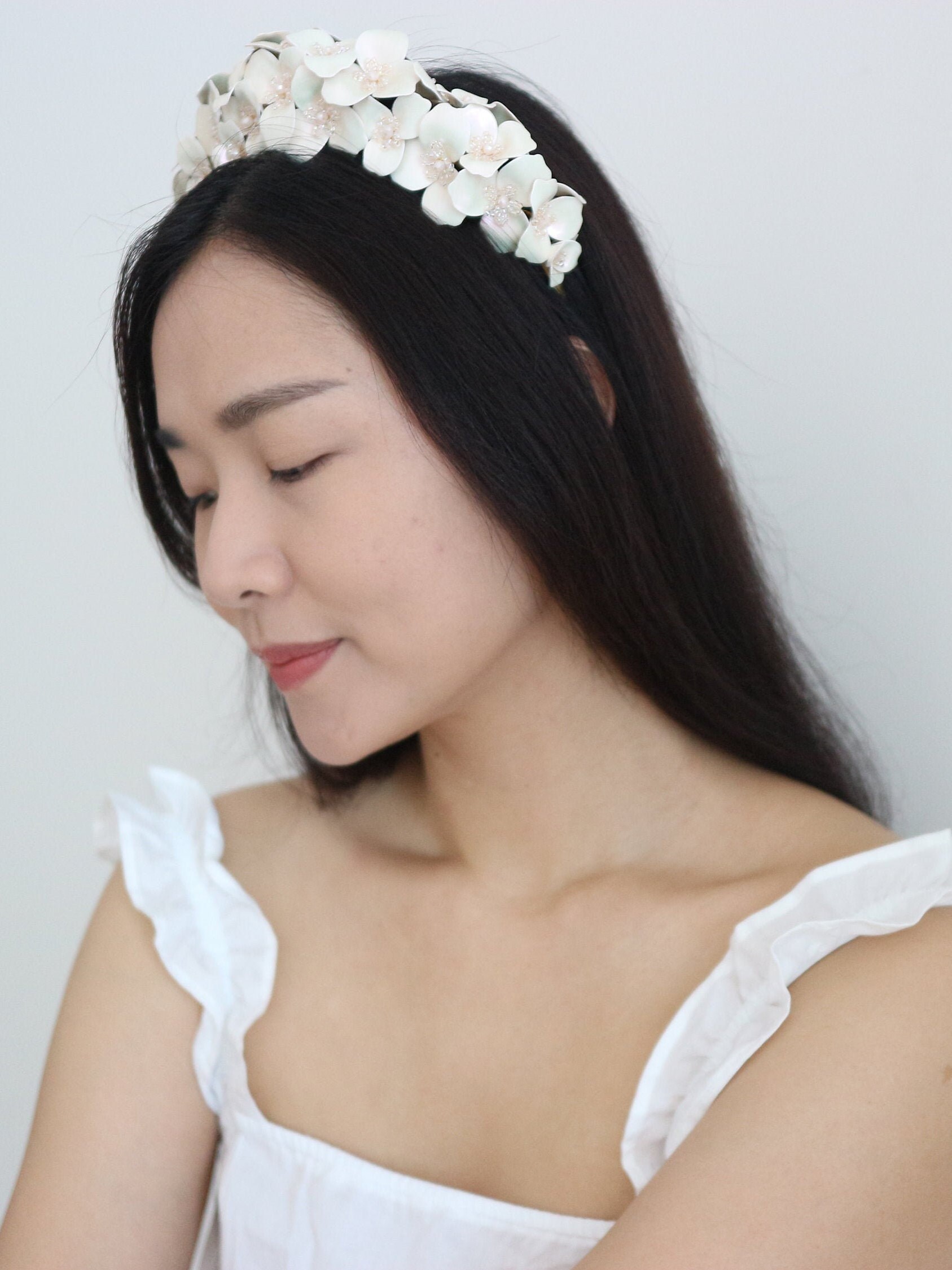 Boho Bridal Headband, Adult White Flower Headband, Floral Headband ...