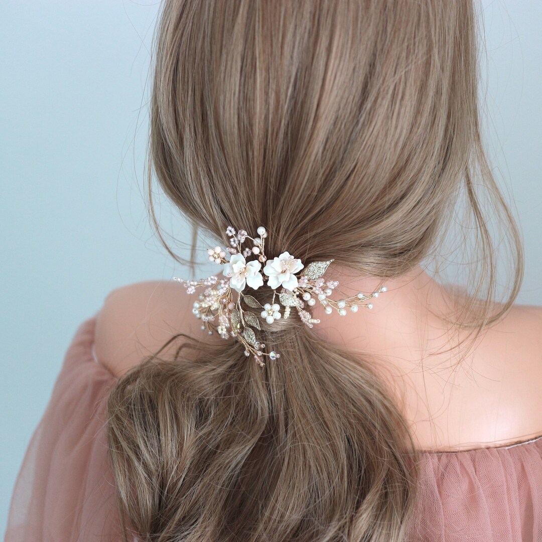 Tocado de boda de flor blanca, tocado de flor de novia Creme ...