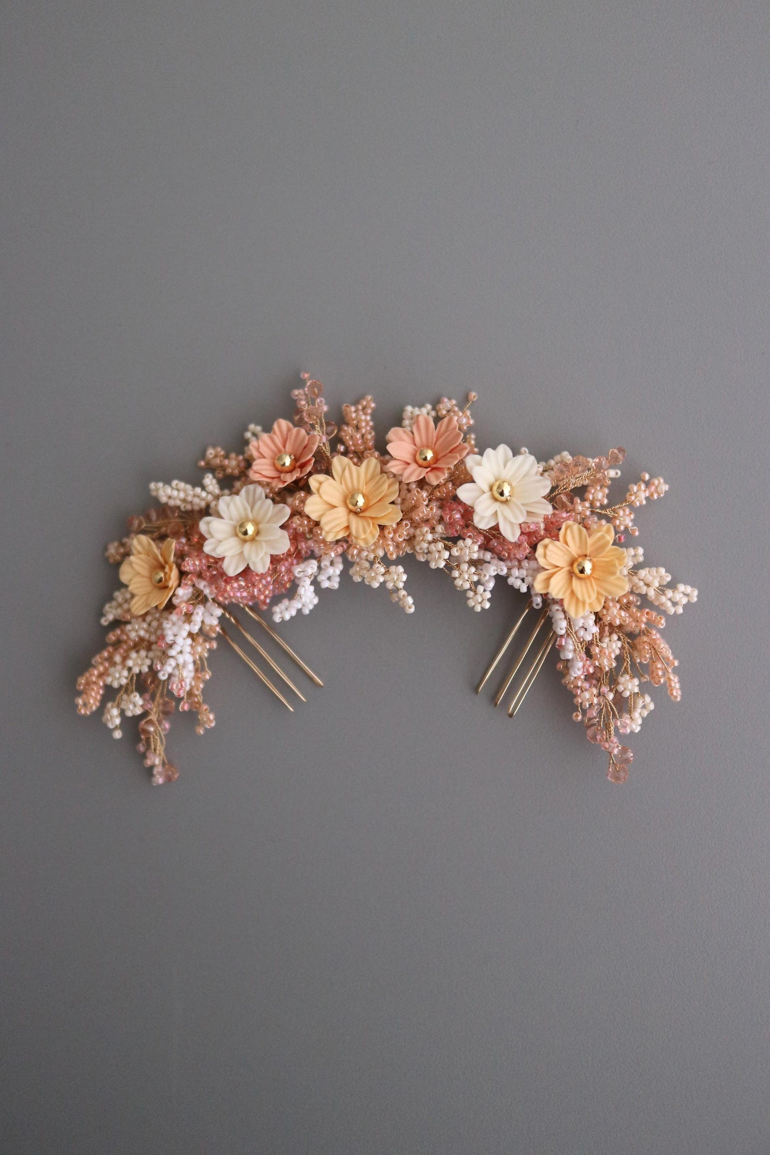 Ivory Coral Baby Breath Bride Headpiece, Peach Bridal Hairpiece, Flower ...