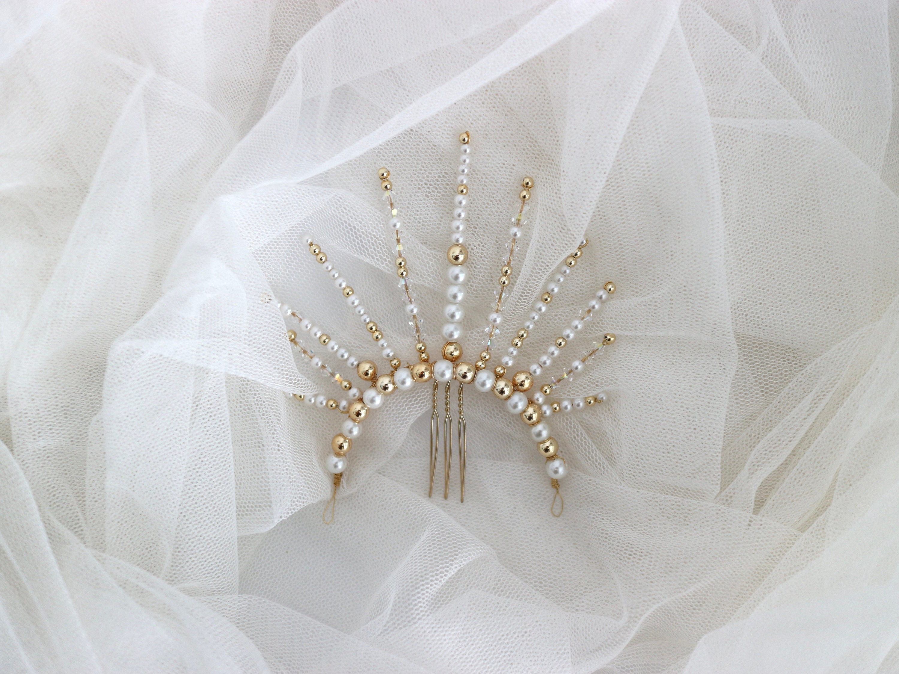 Ponytail Hair Comb, Spikes Crystal and Pearl Hair Comb, Pearl and ...