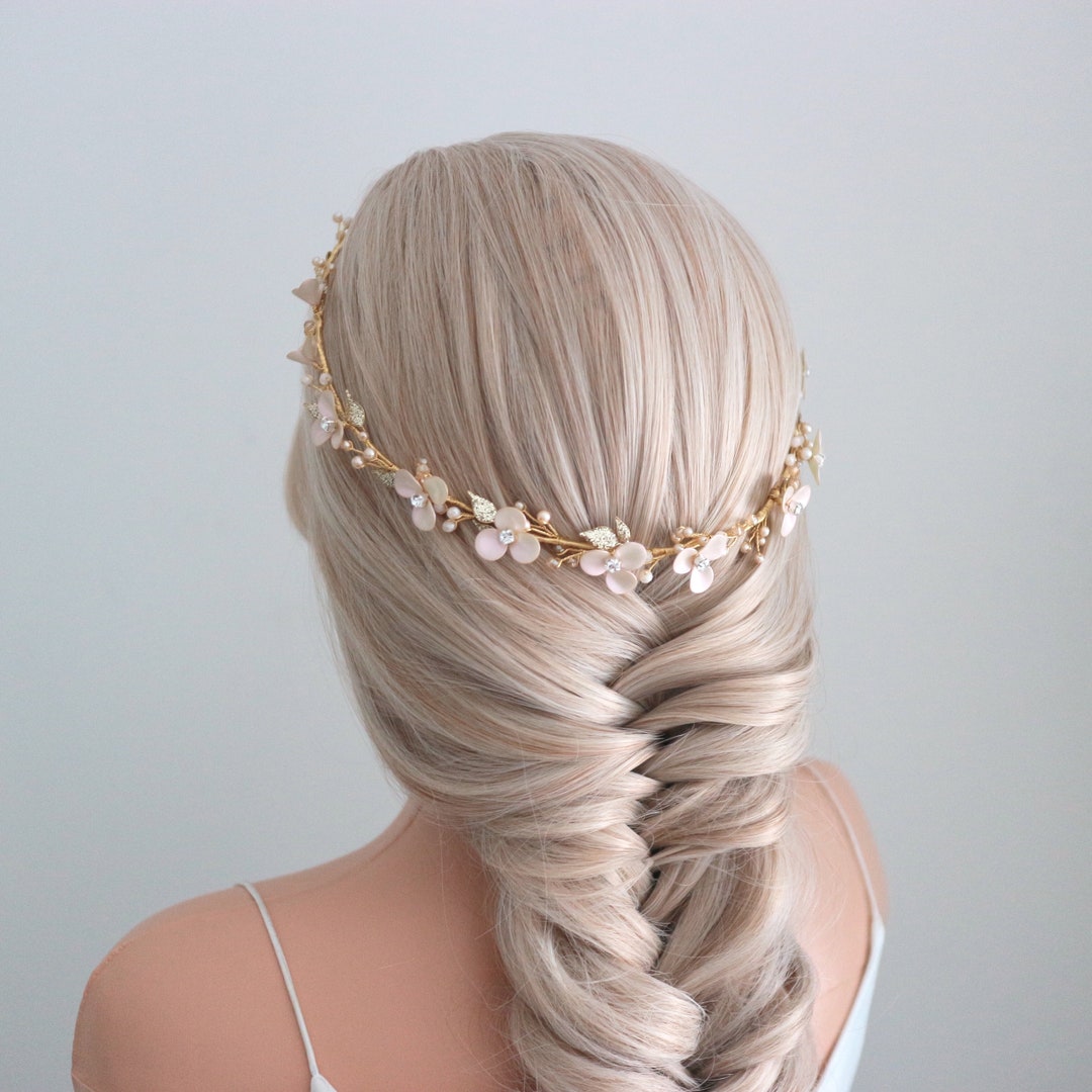 Bride Wedding Flower Crown Gold, Champagne Gold Wedding Flower Crown ...