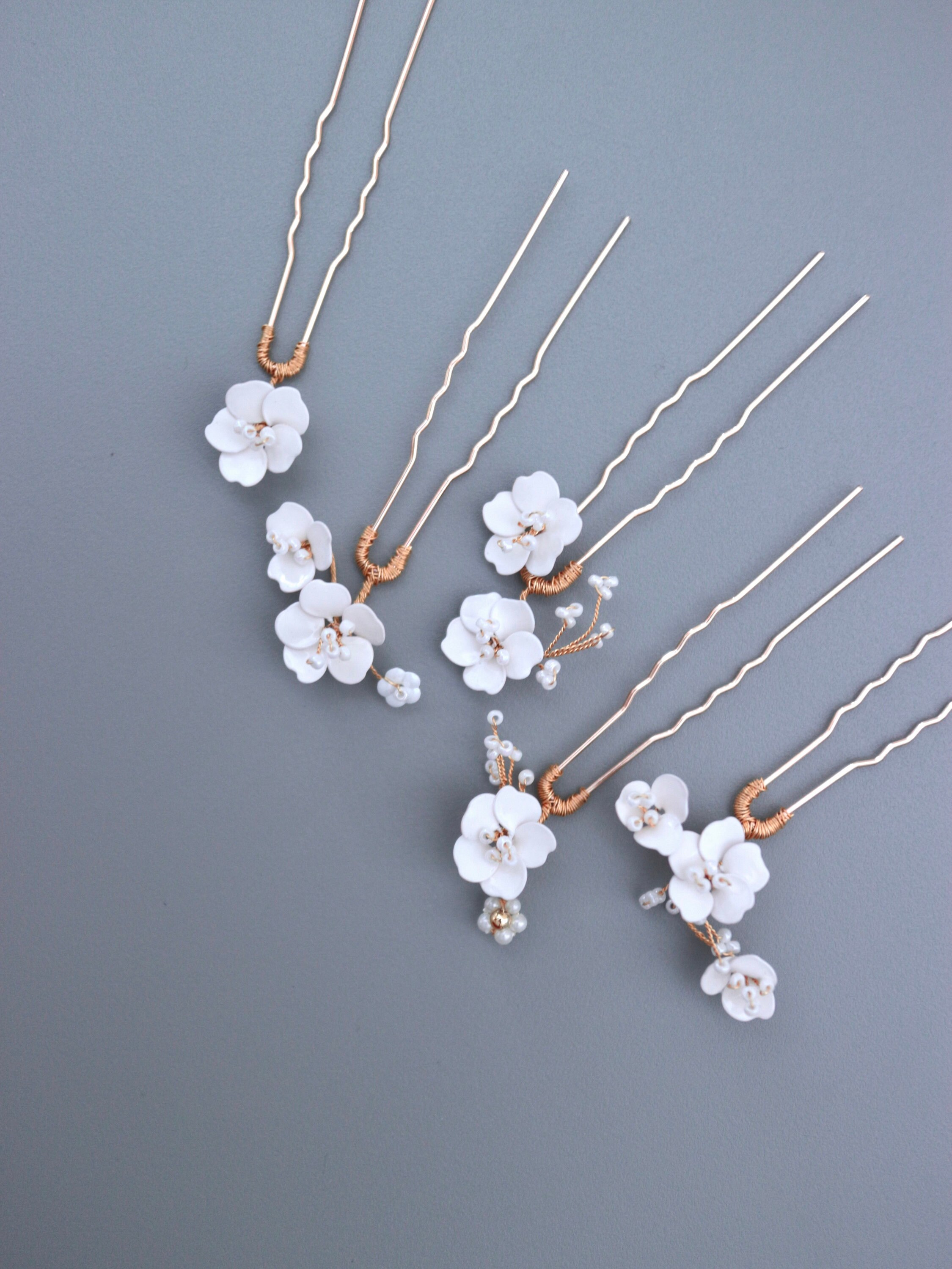 Small White Flower Wedding Hair Pins, Dainty Floral Baby Bride Bridal ...