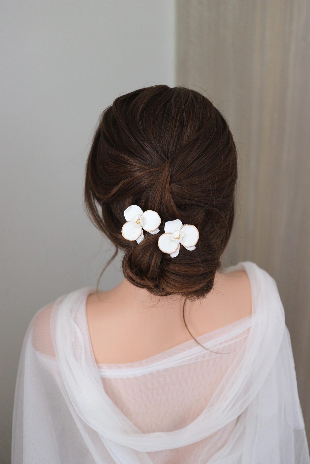 White Orchid Flower Bridal Hair Pins, Gold Orchid hair Pins for Bride ...