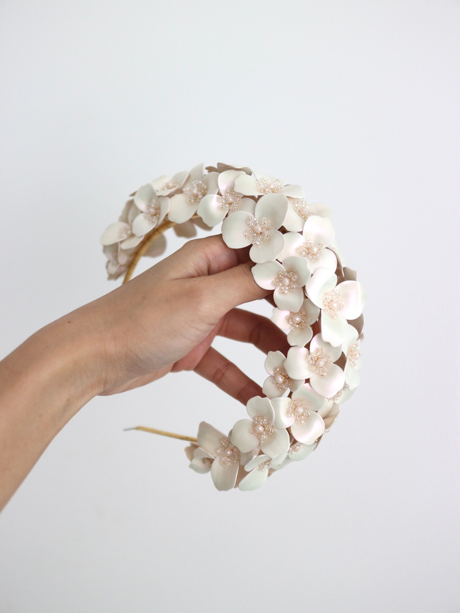 Boho Bridal Headband, Adult White Flower Headband, Floral Headband ...