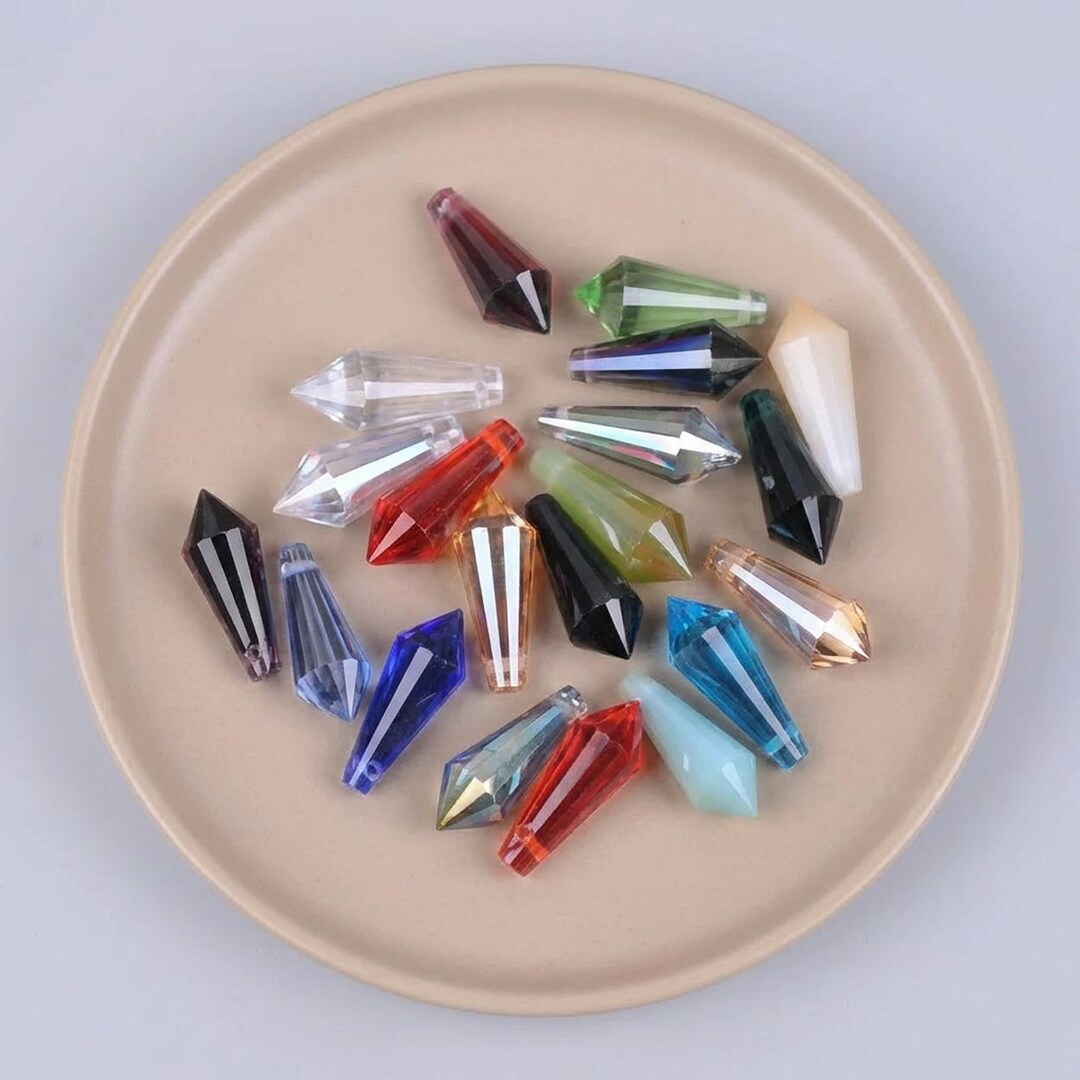 Faceted Teardrop Bicone Glass Beads 20x8mm Color Mix, Prism Drop Loose ...