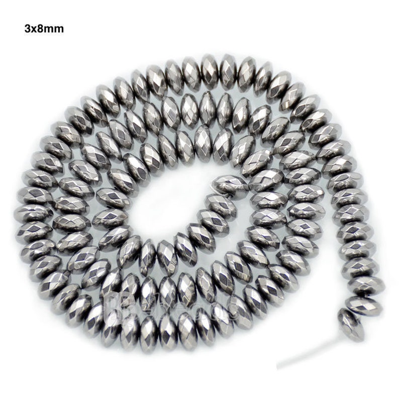 Gem Natural Faceted Silver Hematite Rondelle Beads Disk Stone Etsy