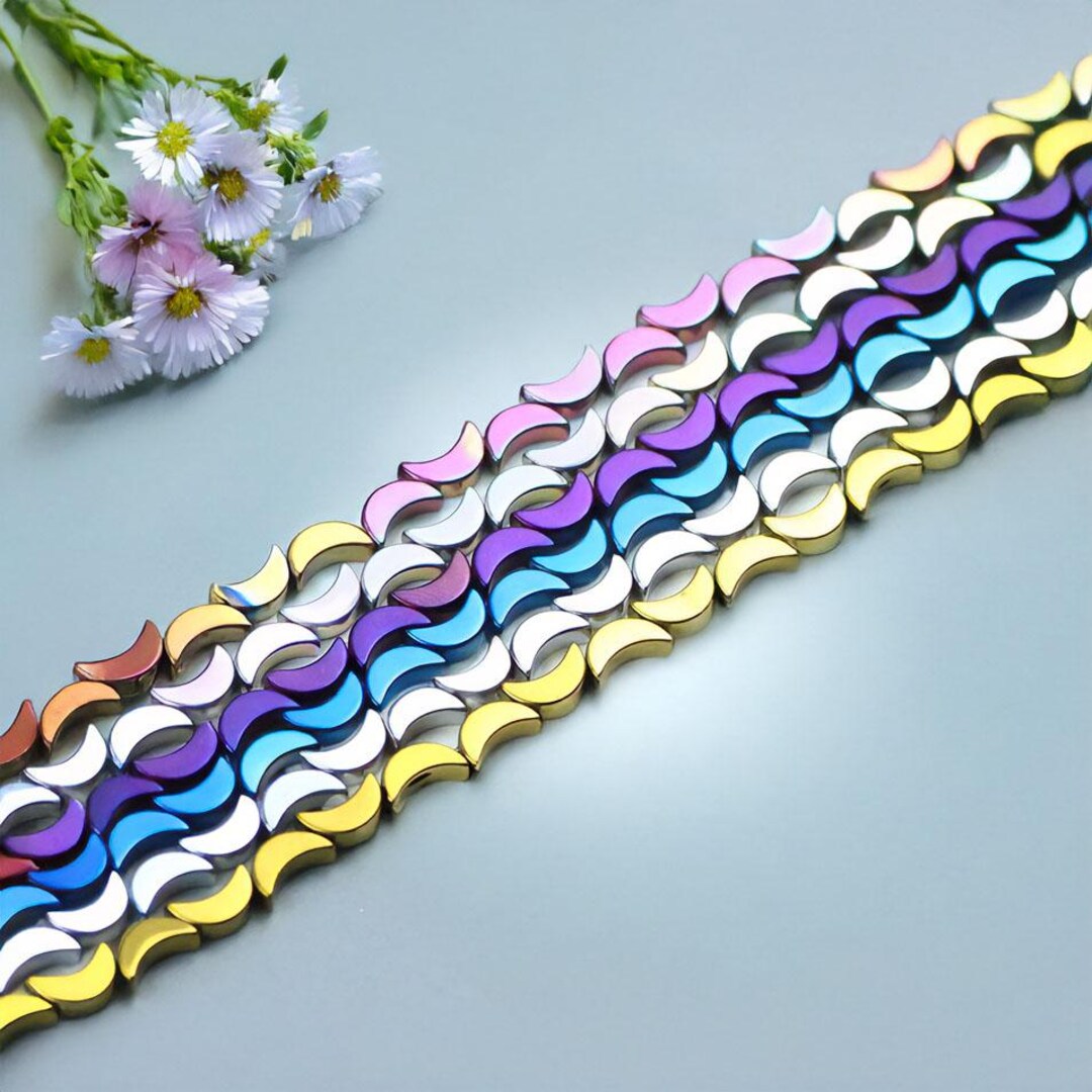 8x5mm Hematite Moon Beads, Assorted Color Geometric Charms for DIY ...