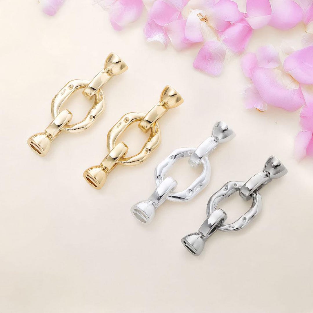 Hammered Hook End Clasps, 14K 18K Gold Color Plated Brass Cord ...