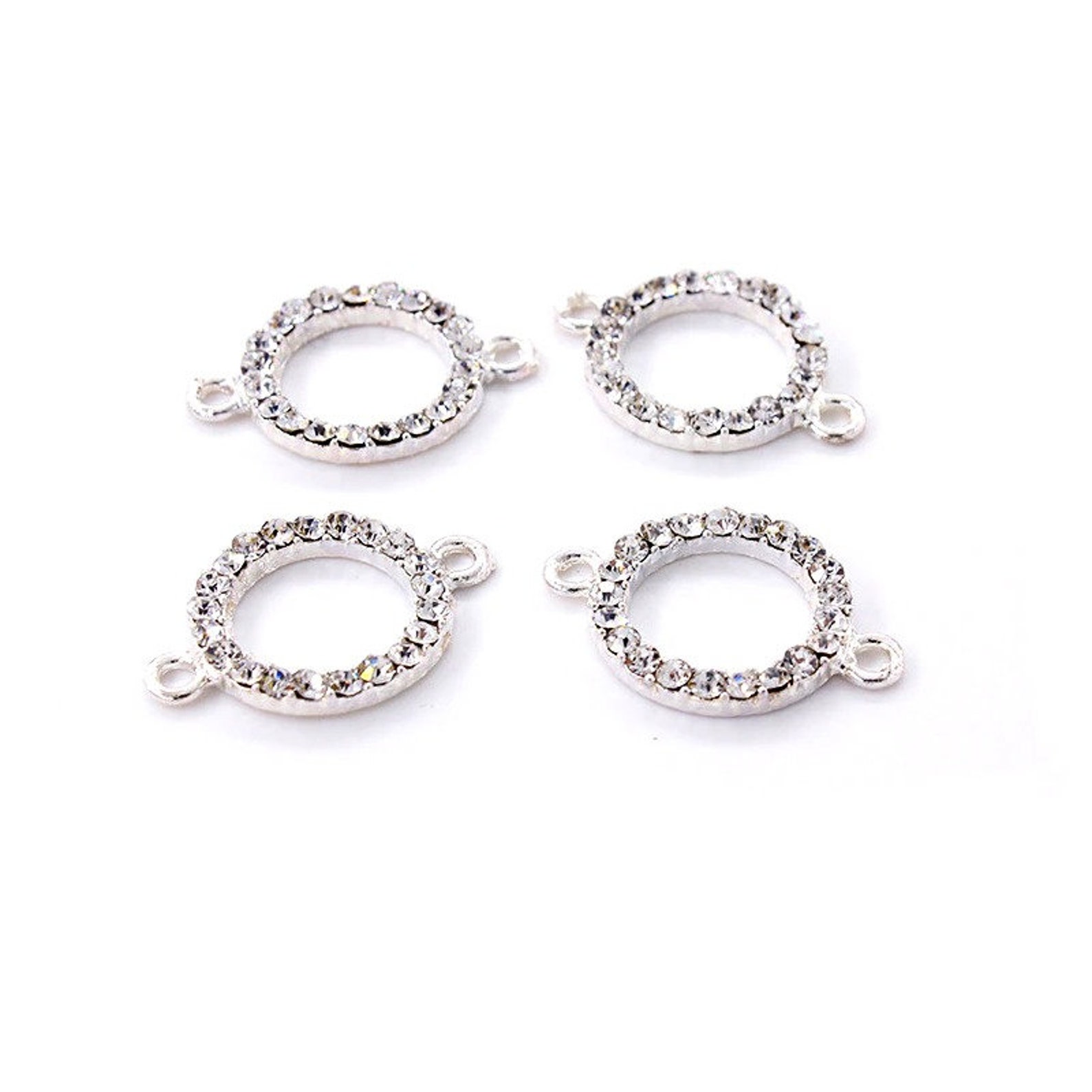 Gold Silver Double Looped Round Rhinestone Connector Stainless Steel ...