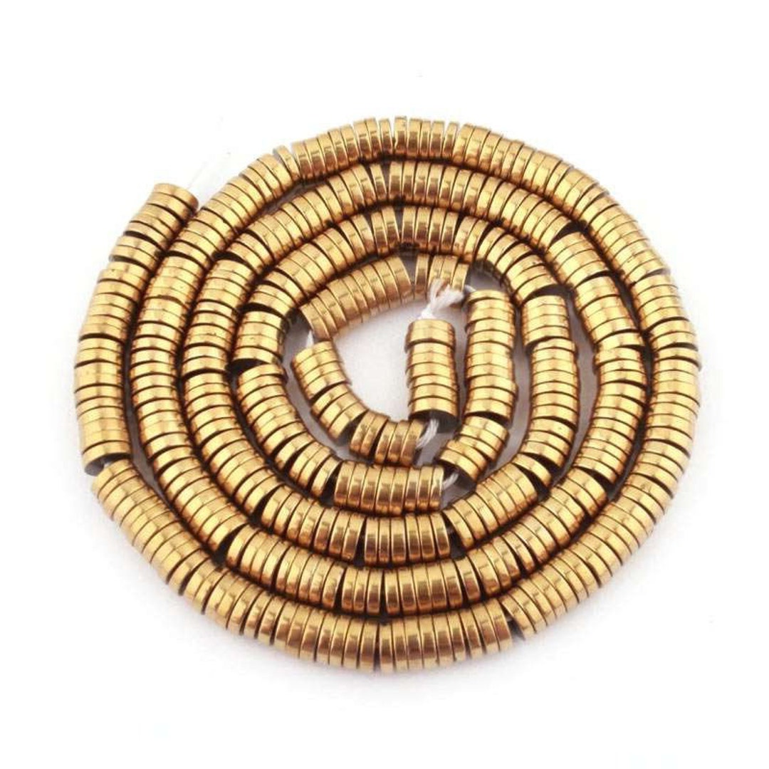 Gold Color Heishi Coin Hematite Gemstone Loose Beads, Disk Stone ...