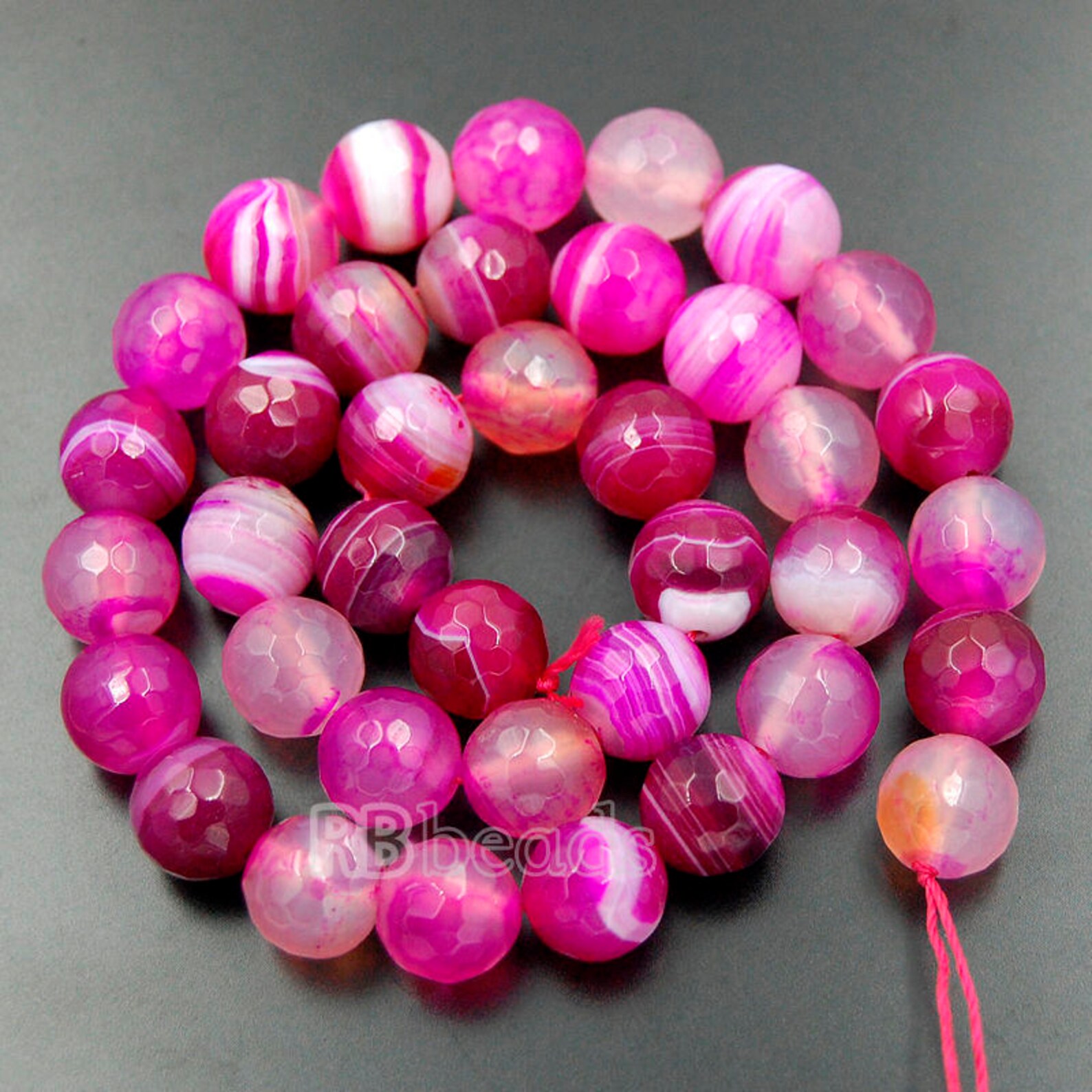 Faceted Pink Magenta Stripe Agate Beads 6mm 8mm 10mm Round - Etsy