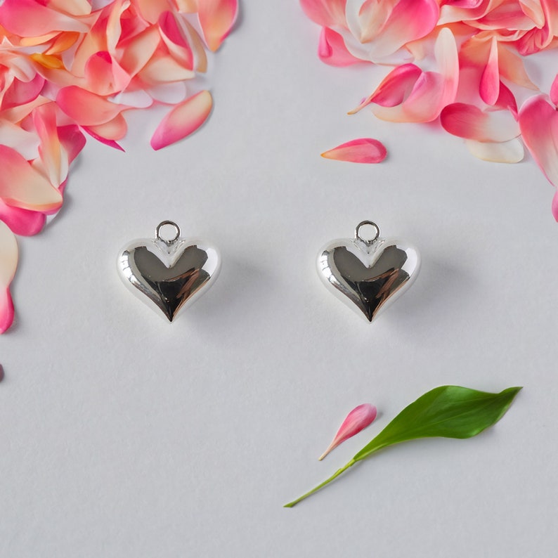 925 Sterling Silver Heart-shaped Charm, Puffy Love Heart Charm, Jewelry ...