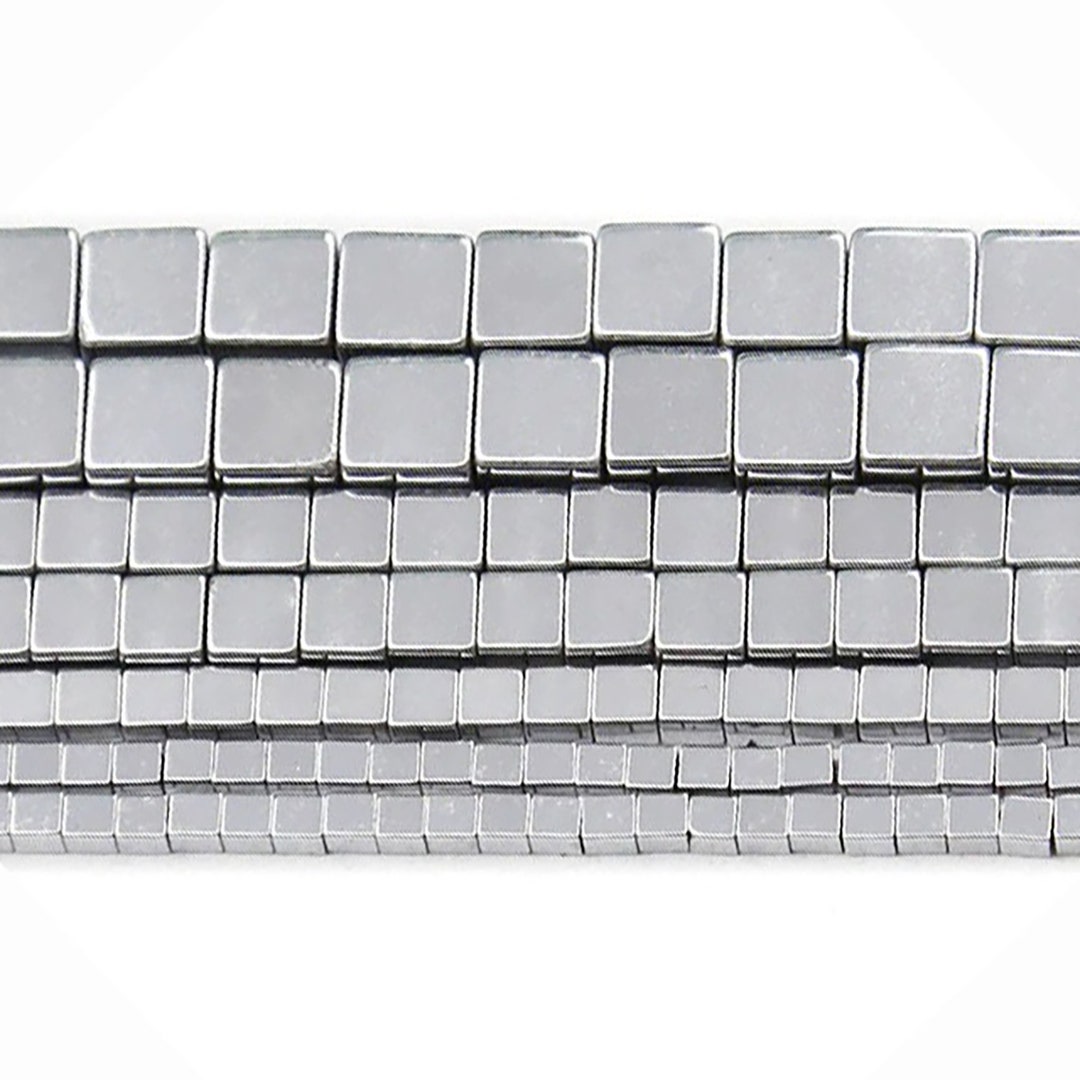 Silver Natural Hematite Square Cube Metallic Beads, Gemstone Loeese ...