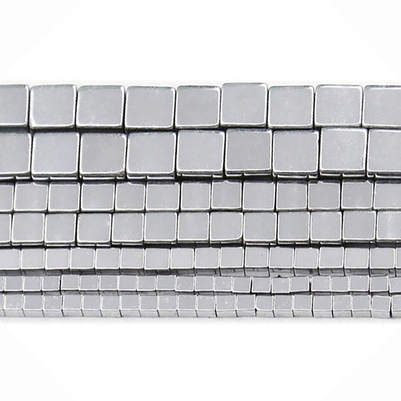 Silver Natural Hematite Square Cube Metallic Beads Gemstone - Etsy