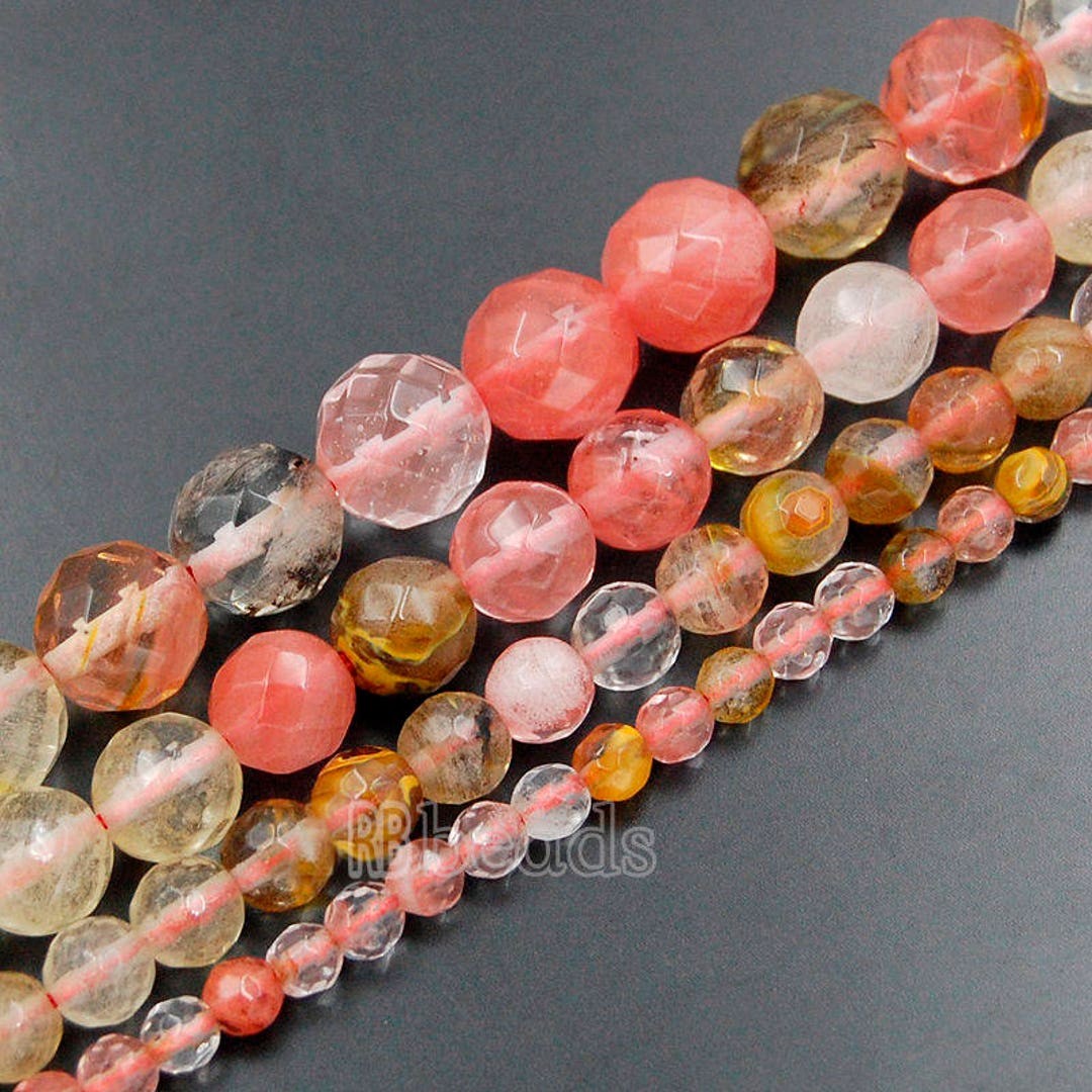 Faceted Volcano Cherry Quartz Beads, 4mm 6mm 8mm 10mm 12mm Round ...