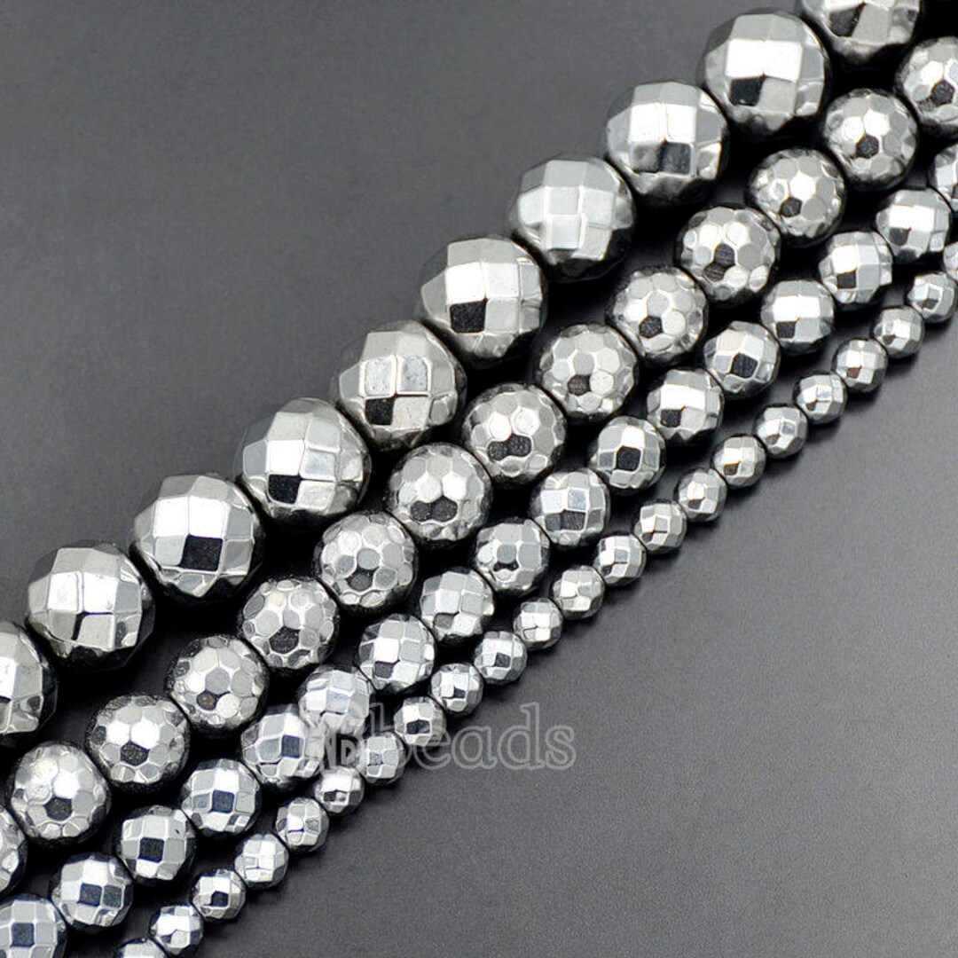 Natural Faceted Silver Hematite Beads, 4mm 6mm 8mm 10mm Round Hematite ...