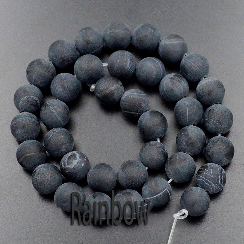 Natural Matte Frosted Black Stripe Agate Beads Gem 6mm 8mm - Etsy