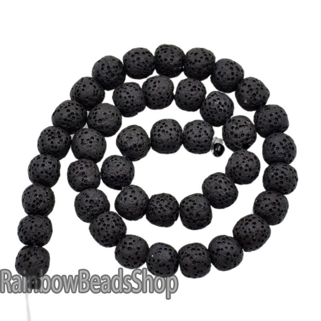Black Lava Volcanic Beads, Mala Gemstone Natural Smooth Jewelry Round ...