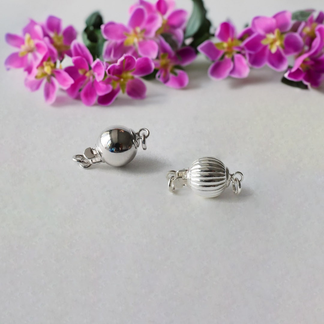 Round Ball Box Clasp in 925 Sterling Silver, Сorrugated or Smooth, 6 ...